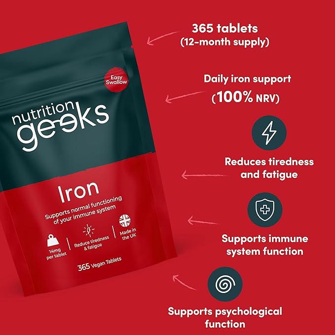 Nutrition Geeks-Iron Tablets High Strength 14mg - 365 Tablets, 12 Mont ...