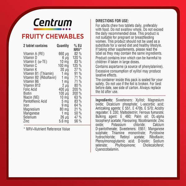 Centrum Fruity Chewables Tablets, Multivitamin Tablets for Men and Wom ...