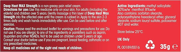 Deep Heat Maximum Strength, Pain Relief Cream for Muscular & Rheumatic ...