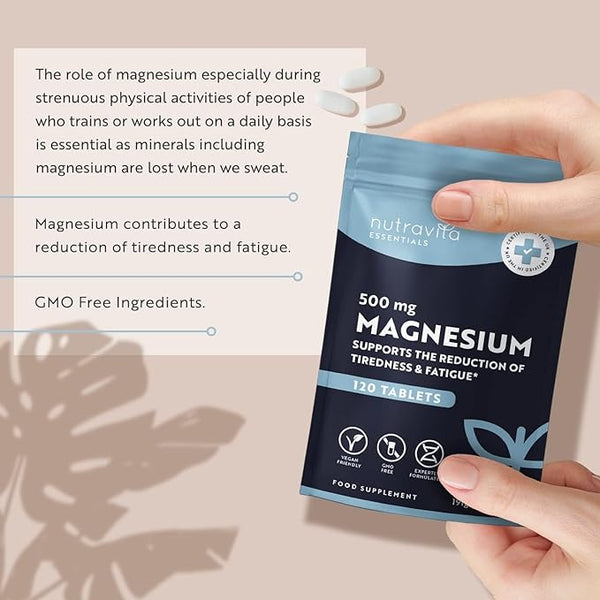 Nutravita Magnesium Supplements 500mg - 120 Vegan High Strength Tablet ...