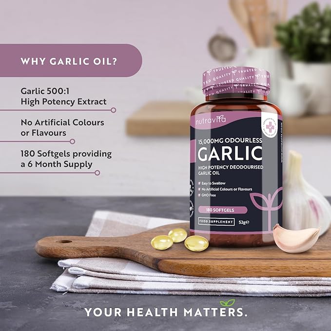 Nutravita Premium Garlic Capsules - Odourless High Strength 15,000mg ...