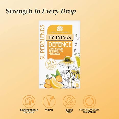 Twinings Superblends Defence Tea - Citrus & Ginger Green Tea Herbal In ...