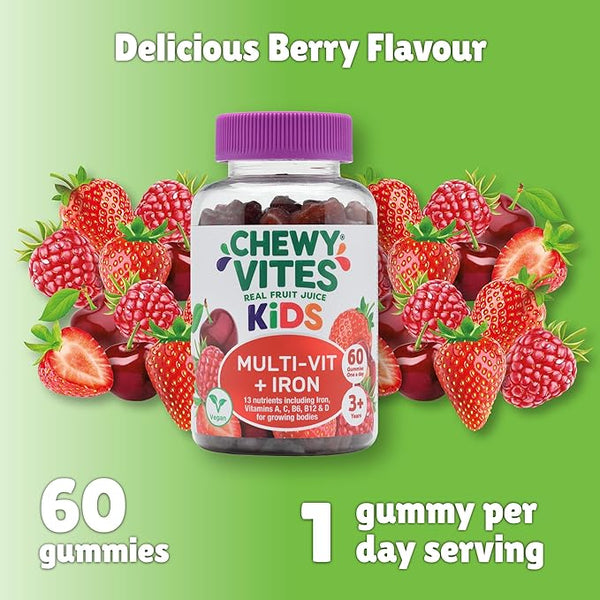 Chewy Vites Kids Multi-Vitamin & Iron 60 Gummy Real Fruit Juice | Berr ...