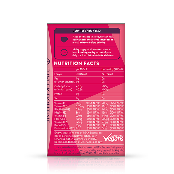Vitabiotics TEA+ Energy Vitamin Tea (14 Tea Bags) – Grovz.co.uk