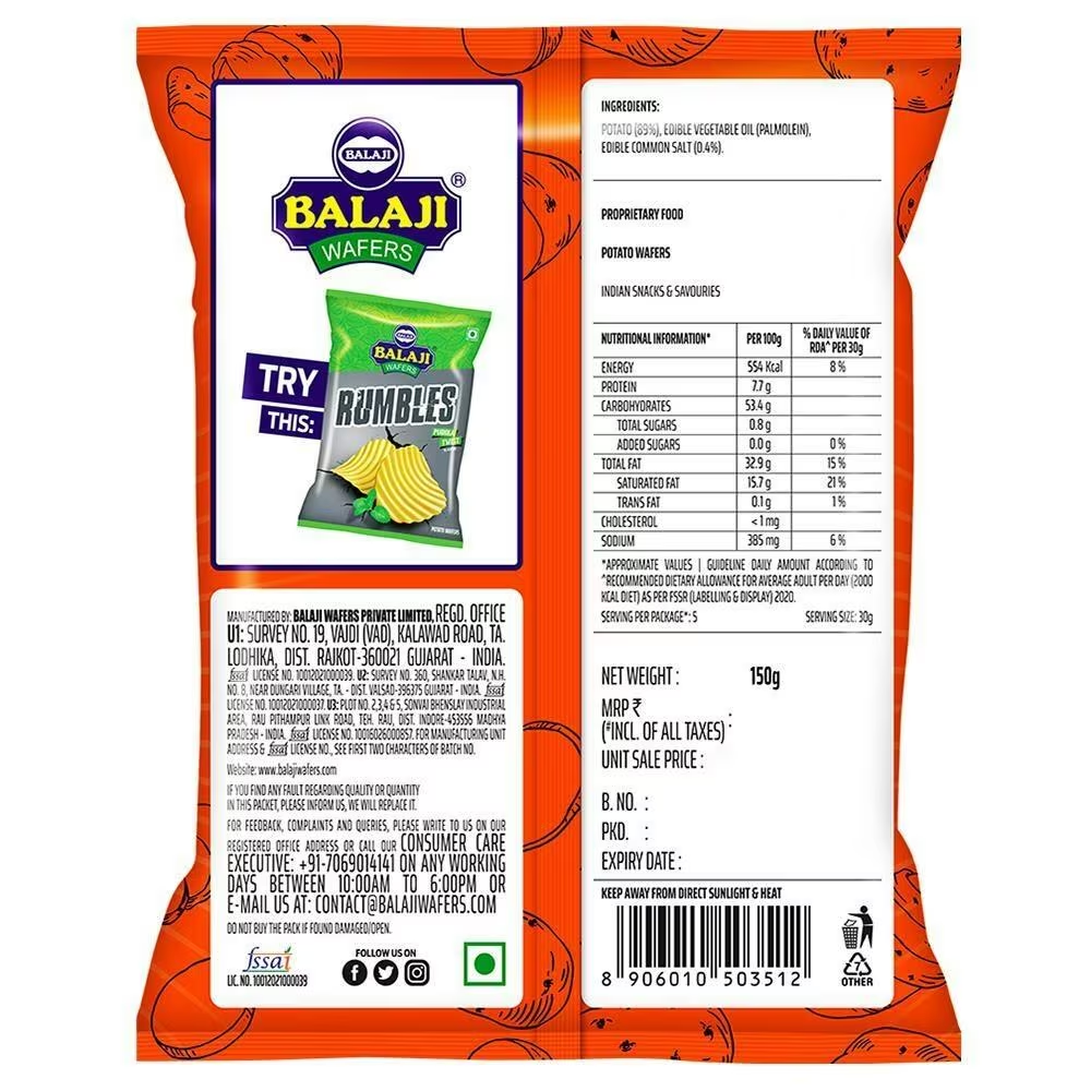 Balaji Simply Salted Potato Wafers 150 g – Grovz.co.uk