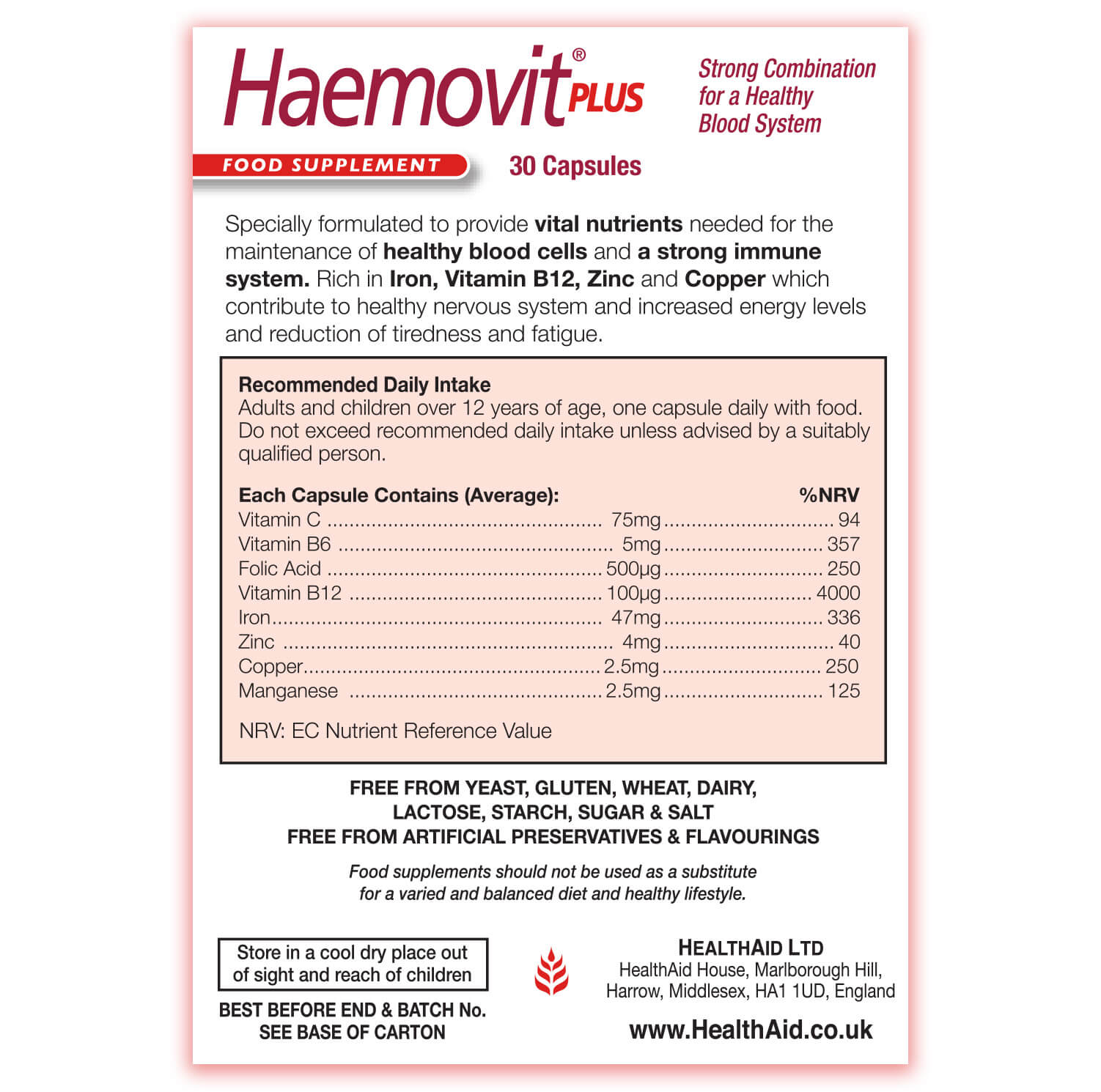 HealthAid Haemovit Plus Capsules – Grovz.co.uk